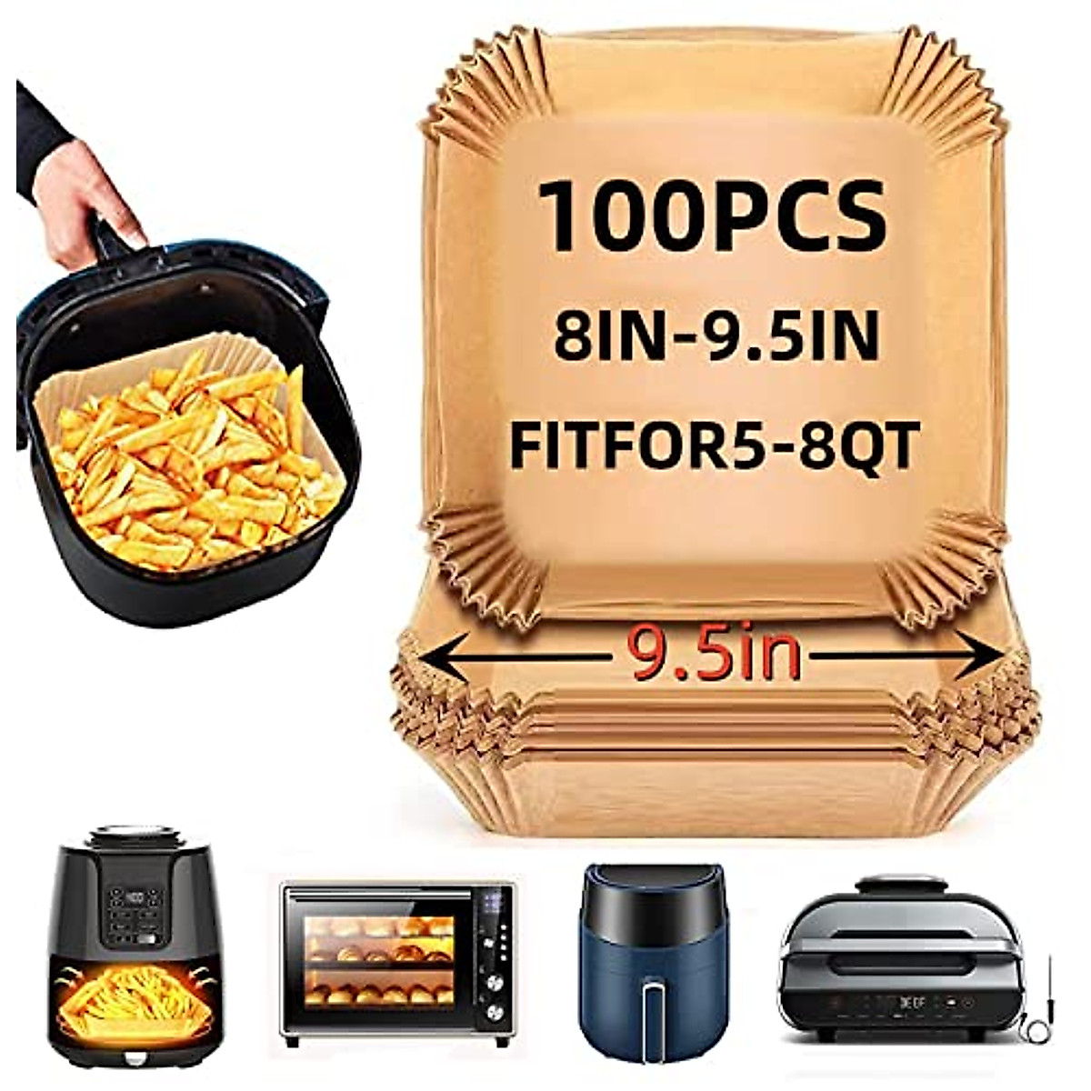 Air Fryer Liners, 100Pcs Air Fryer Liners Disposable, Air Fryer Parchment Paper Liners For Air Fryer, Baking, Roasting Microwave. (8 Inch)