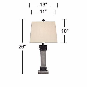 John Timberland Jacob Industrial Rustic Table Lamps 26" Tall Set of 2 with Dimmers Gray Faux Wood LED Tapered Rectangular Shade for Bedroom Living Room House Home Bedside Nightstand Office