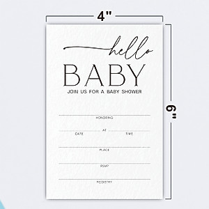 Set of 25 Baby Shower Invitations with Envelopes, Diaper Raffle Tickets and Baby Shower Book Request Cards, Minimalist Hello Baby, Modern Black and White Theme Theme Gender Reveal Party(YQKTZ-A10)