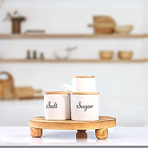 HULISEN Wood Risers for Decor, 10 Inch Round Wooden Pedestal Stand for Indoor Plant Pot Riser, Set of 2 Farmhouse Rustic Decorative Display Tray for Kitchen Counter and Bathroom Table (Natural)