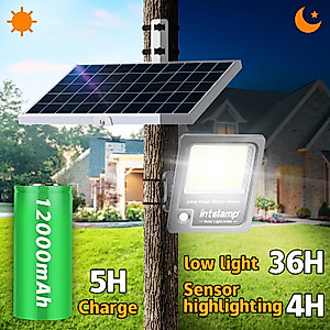 intelamp Solar Flood Lights Outdoor Motion Sensor,12000mAh 2000LM Solar Powered Motion Sensor Flood Light with Remote， Dusk to Dawn Solar Lights for Outside with 16.4Ft Cable IP65 Waterproof