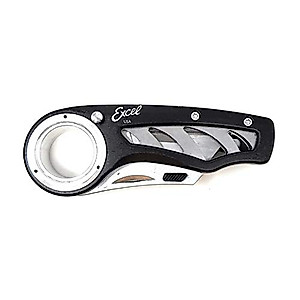 Excel Blades Revo Folding Pocket Utility Knife - Aluminum Body Heavy Duty Box Cutter with Holster, Anti-Slip Finger Loop Design Grip, Quick Change Blades and 3 Lock Positions Design, Black