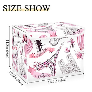 MFTJYO Storage Bin with Lid Paris Eiffel Tower Theme Foldable Storage Box Washable Fabric Storage Cubes Bin Organizer Basket Closet for Home Bedroom Closet Nursery Office