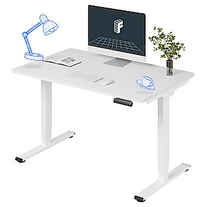 FLEXISPOT Stand Up Desk 3 Stages Dual Motor Electric Standing Desk 48x30 Inch Whole-Piece Board Height Adjustable Desk Electric Sit Stand Desk(White Frame + White Desktop, 2 Packages)