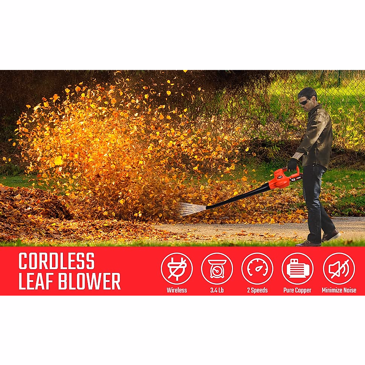 Leaf Blower, VOLTKORE 20V Cordless Leaf Blower, Electric Battery Powered Leaf Blower for Blowing Leaves, Dust in Lawn, Patio, Jobsite...(Quick Charger & 2 Battery Included)