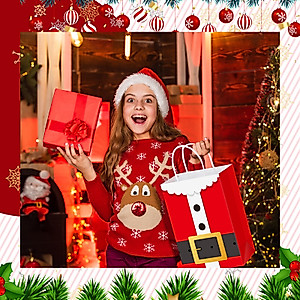 Harloon 100 Pcs Christmas Paper Gift Bag Bulk Santa Claus Suit Print Bag Santa Kraft Bag Xmas Candy Goodie Bag Gift Wrapping Bag with Handles for Kids Adults Employees Presents Supply, 8.3 Inch