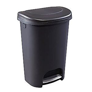 Rubbermaid Classic 13 Gallon Premium Step-On Trash Can with Lid and Stainless-Steel Pedal, Black Waste Bin for Kitchen