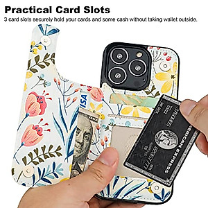 HAOPINSH for iPhone 13 Pro Case Wallet with Card Holder, Floral Flower Pattern Back Flip Folio PU Leather Kickstand Card Slots Case for Women Girls, Double Magnetic Clasp Shockproof Cover 6.1"