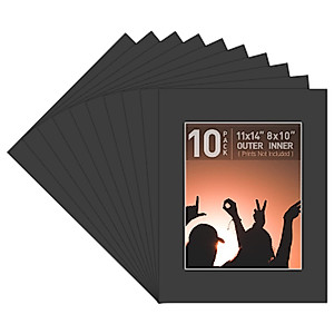 Golden State Art, Acid Free, Pack of 10 11x14 Black Picture Mats Mattes with White Core Bevel Cut for 8x10 Photo