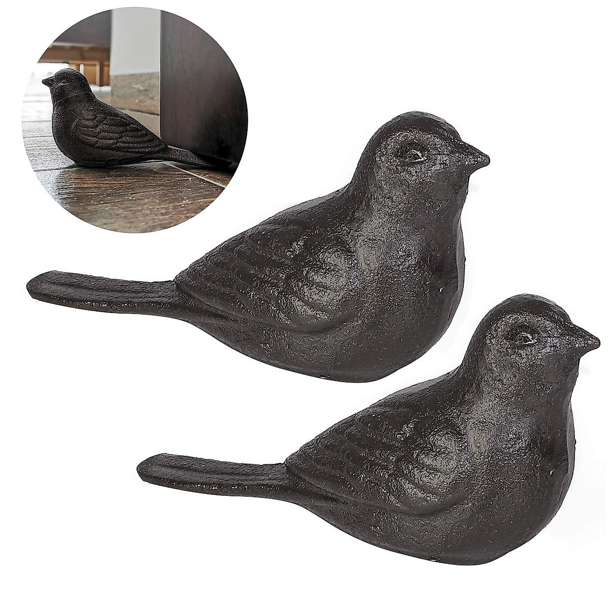 Livfodrm Door Stopper for Floor Decorative Cute Bird Heavy Duty Cast Iron Door Stop Farmhouse, 2 Pack Door Stops Wedge Rustic Dark Brown