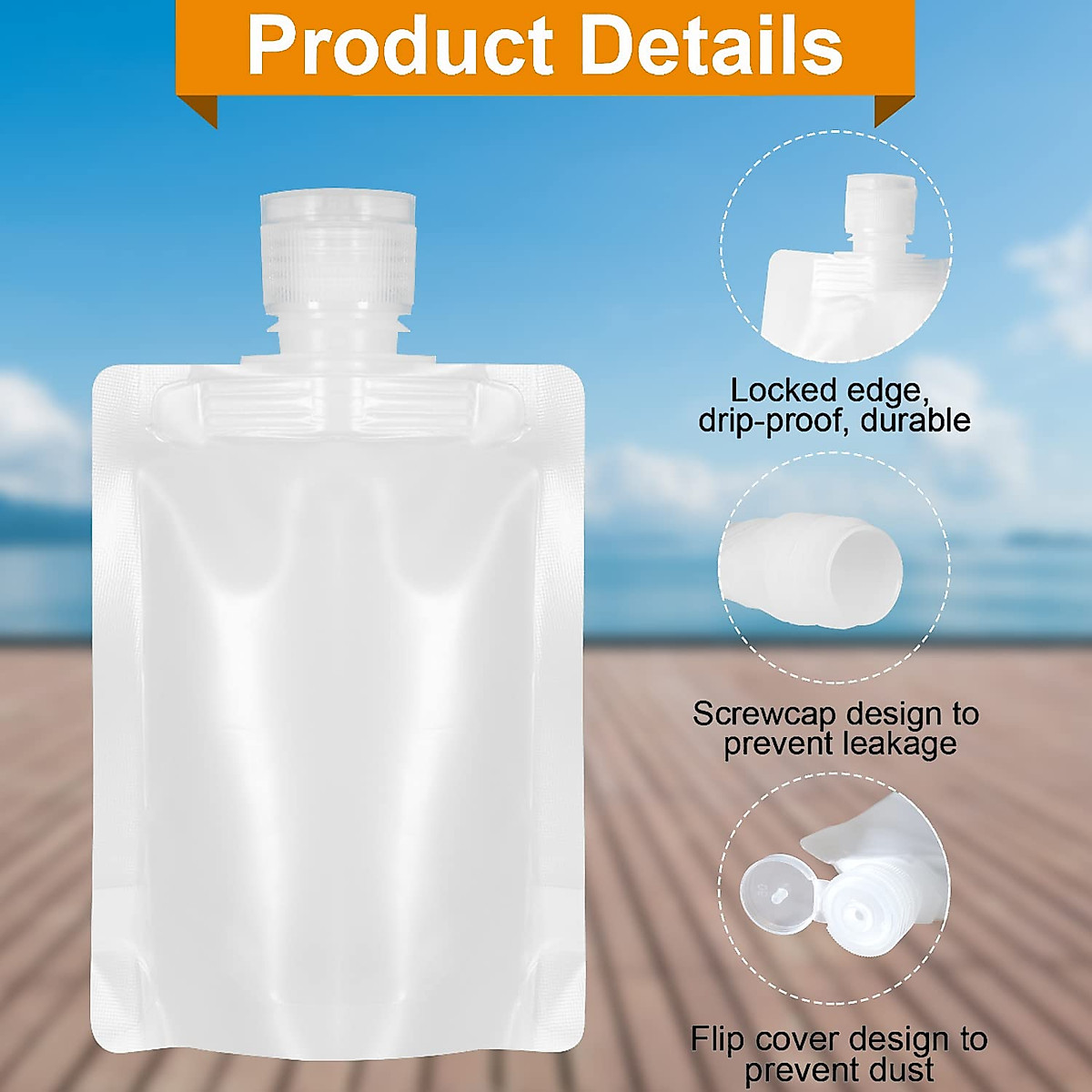 HQLESHUI 18 Pieces 3 Sizes 30ml/50ml/100ml Travel Size Refillable Empty Squeeze Pouch, Stand Up Pouch for Toiletry, Lotion Shampoo Shower Gel Squeezable Bags, Leakproof Cosmetic Containers