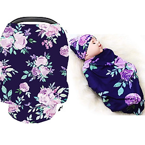 Violet Flower Baby Car Seat Cover and Swaddle Cocoon
