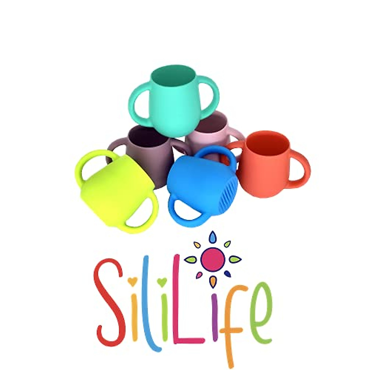 SiliLife Silicone Baby Cups for Baby or Toddler 2 Pack Flexible Food-Grade Safe BPA Free with Easy-Grip Handles for Self-Feeding Training
