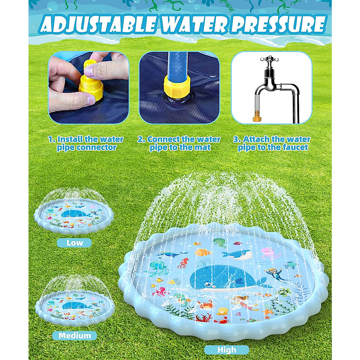 EPN Splash Pad, 86.6" Size Extra Large Sprinkler Play Mat Fun for Kids, Thicker Summer Outdoor Water Toys Toddler Pool for 3-12 Years Old Children Boys & Girls