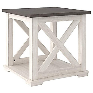 Signature Design by Ashley Dorrinson Square Modern Farmhouse End Table and Side Table Bundle, Two Tone White & Brown