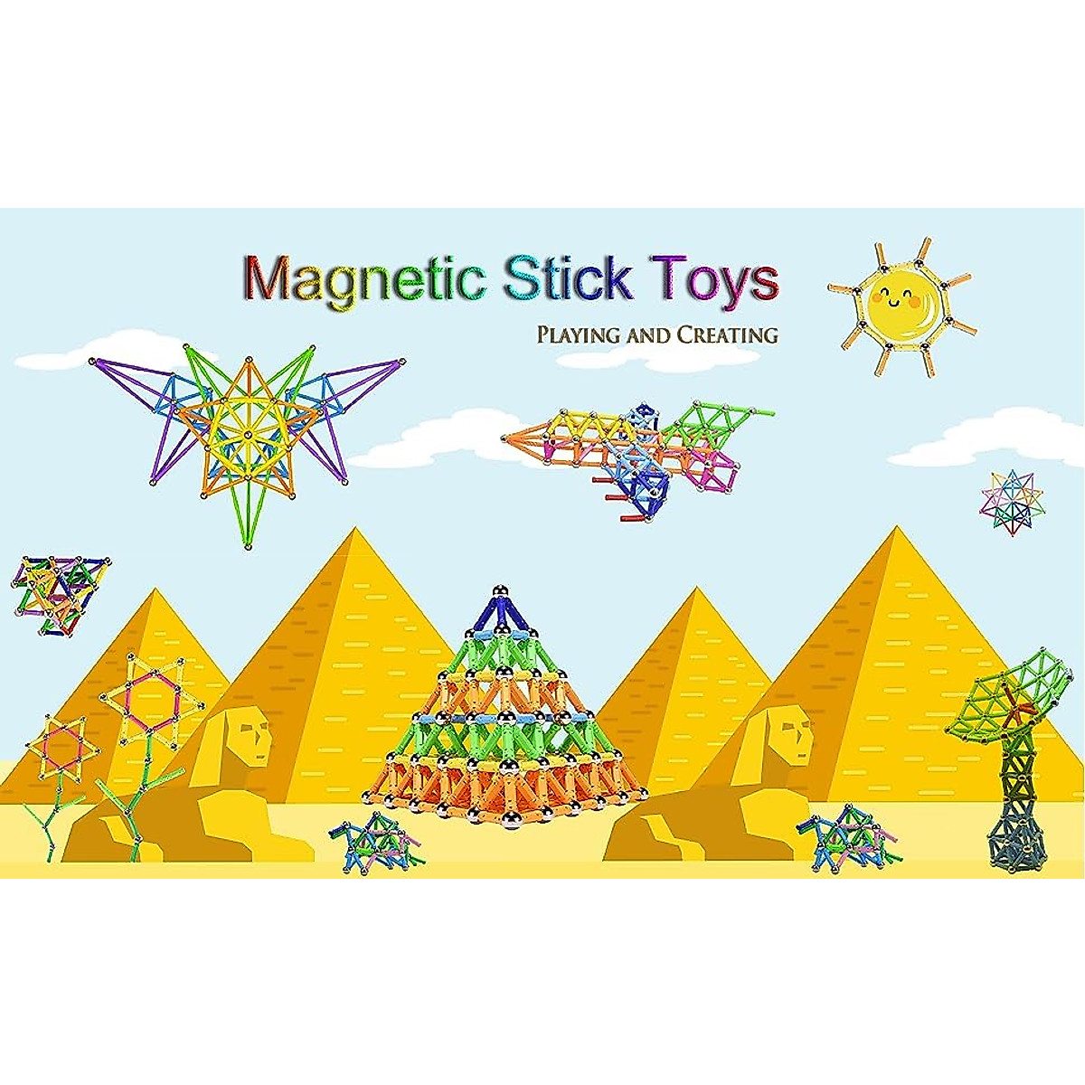 Veatree 308Pcs Magnetic Building Sticks Blocks Toys, Magnet Educational Toys STEM Toys for Kids and Adult, 3D Non-Toxic Building Toy with Storage Bag
