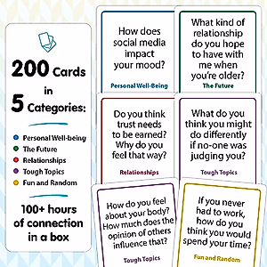 200 Teens Conversation Cards - Connecting Parents with their Teenagers - Reduce Screentime with Fun & Deep Conversation - Avoid Conflict, Improve Communication & Learn More About Your Teen Boy or Girl