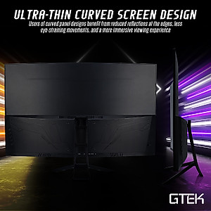 GTEK 165Hz 2K Gaming Monitor, 27 Inch Frameless Display QHD 2560 x 1440P, Curved 1800R, VA 1ms MPRT, Supports 144Hz HDR, FreeSync, DisplayPort/HDMI 2.0, VESA - Q2765VC