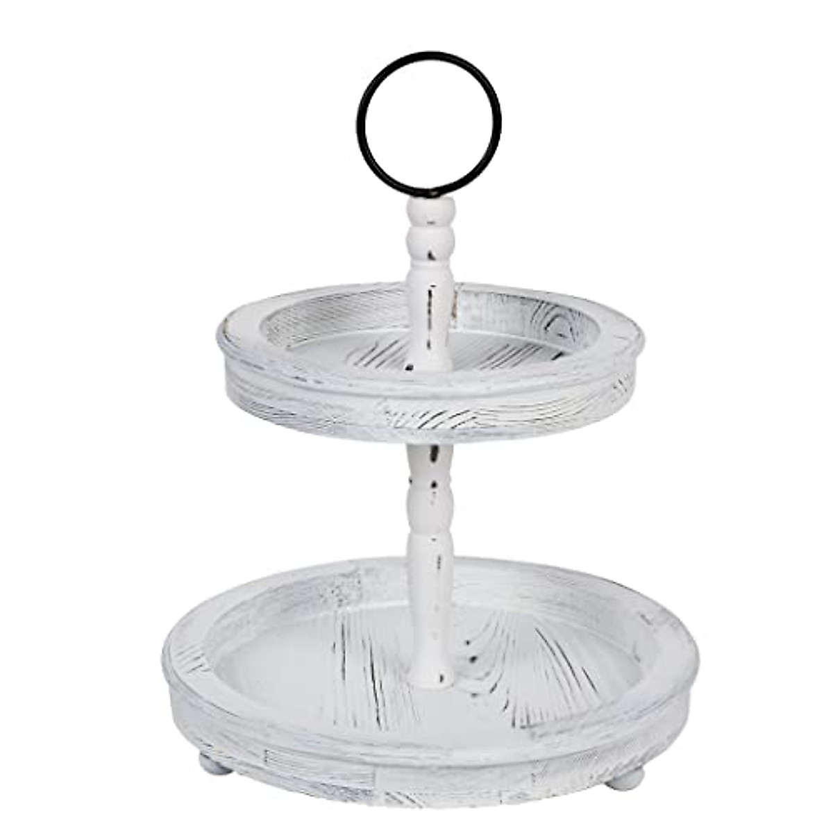 Rorain Tiered Tray 2 Tier Farmhouse Serving Tray 13" X 13" Distressed White Wooden Decorative Tray for Cake, Fruit, Cookie, Food and Party Display