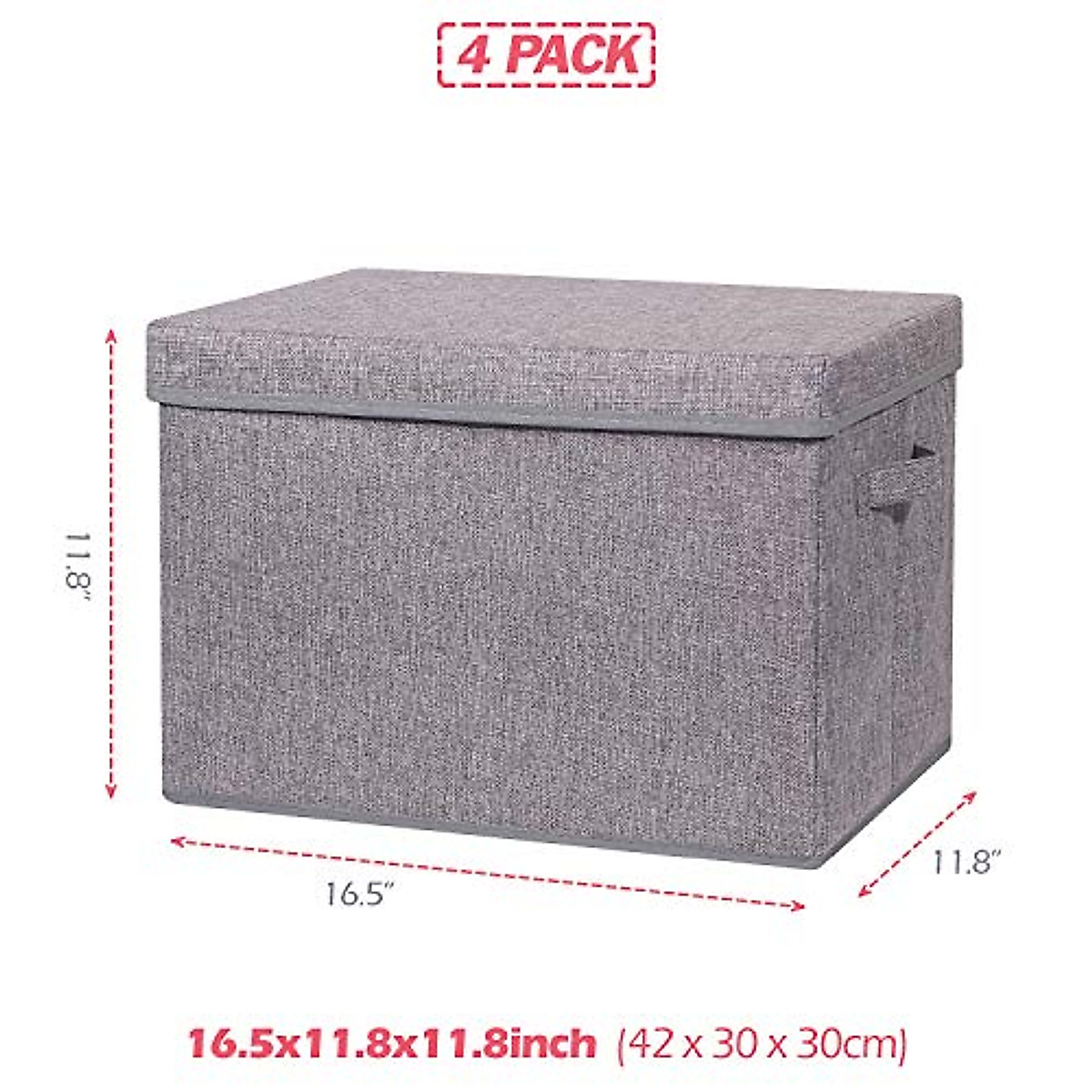 4 Pack Large Foldable Storage Box with Lids [16.5x11.8x11.8] Fabric Storage Cube Organizer Cloth Containers Linen Bins Baskets for Closet Clothes Clothing Bed Room