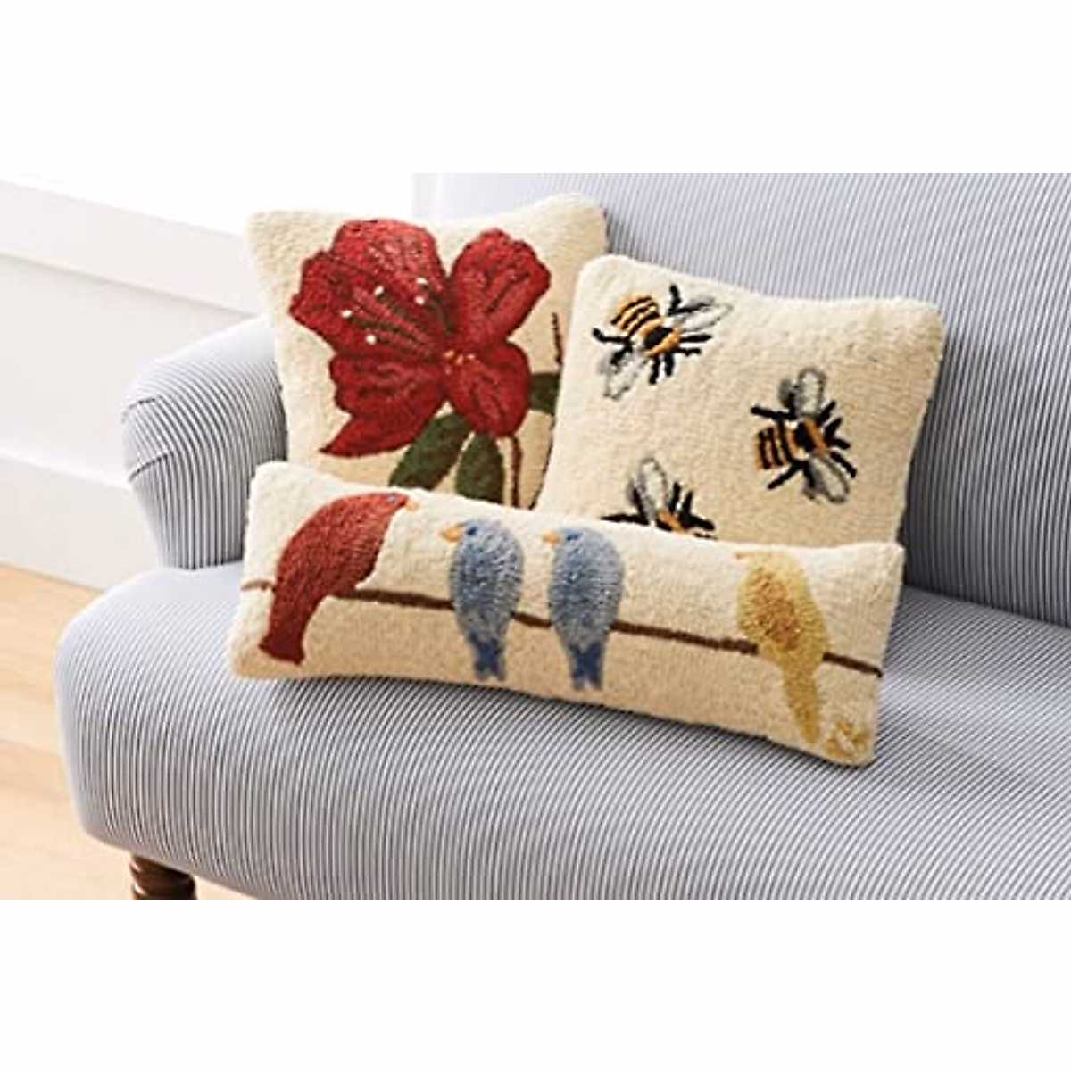 Chandler 4 Corners Artist-Designed Birds on a Wire Hand-Hooked Wool Decorative Throw Pillow (8” x 24”)