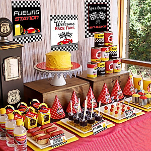 Race Car Bar Decorations Kit Racing Bar Signs Snack Tent Cards Pit Stop Banner for Race Car Birthday Party Decorations Let's Go Racing Theme Party Supplies