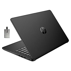 HP 2022 Stream 14" HD BrightView Laptop, Intel Celeron N4120 Processor, 8GB RAM, 64GB SSD, Intel HD Graphics, 720p Webcam, 1 Year Office 365, Black, Win 11, 32GB Snowbell USB Card