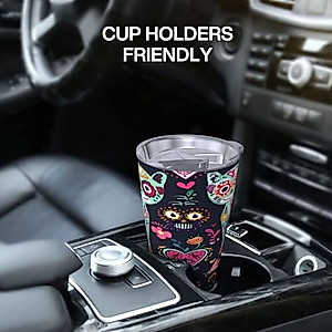 AYCZN Sugar Skull Cat 20 OZ Tumbler Stainless Steel Travel Coffee Mug, Mandala Flower Insulated Water Bottle with Lid Leakproof Thermal Cup
