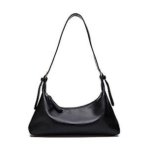 JISEN PU Leather Shoulder Clutch Bag with Zipper Closure for Women Girls Retro Lightweight Purse Tote Handbag Black