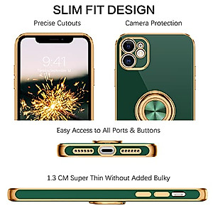 Telaso iPhone 11 Case, iPhone 11 Phone Case Electroplated iPhone 11 Case with 360° Ring Holder Kickstand Soft TPU Car Mount Supported Shockproof Protective Plating iPhone 11 Case Cover, Midnight Green
