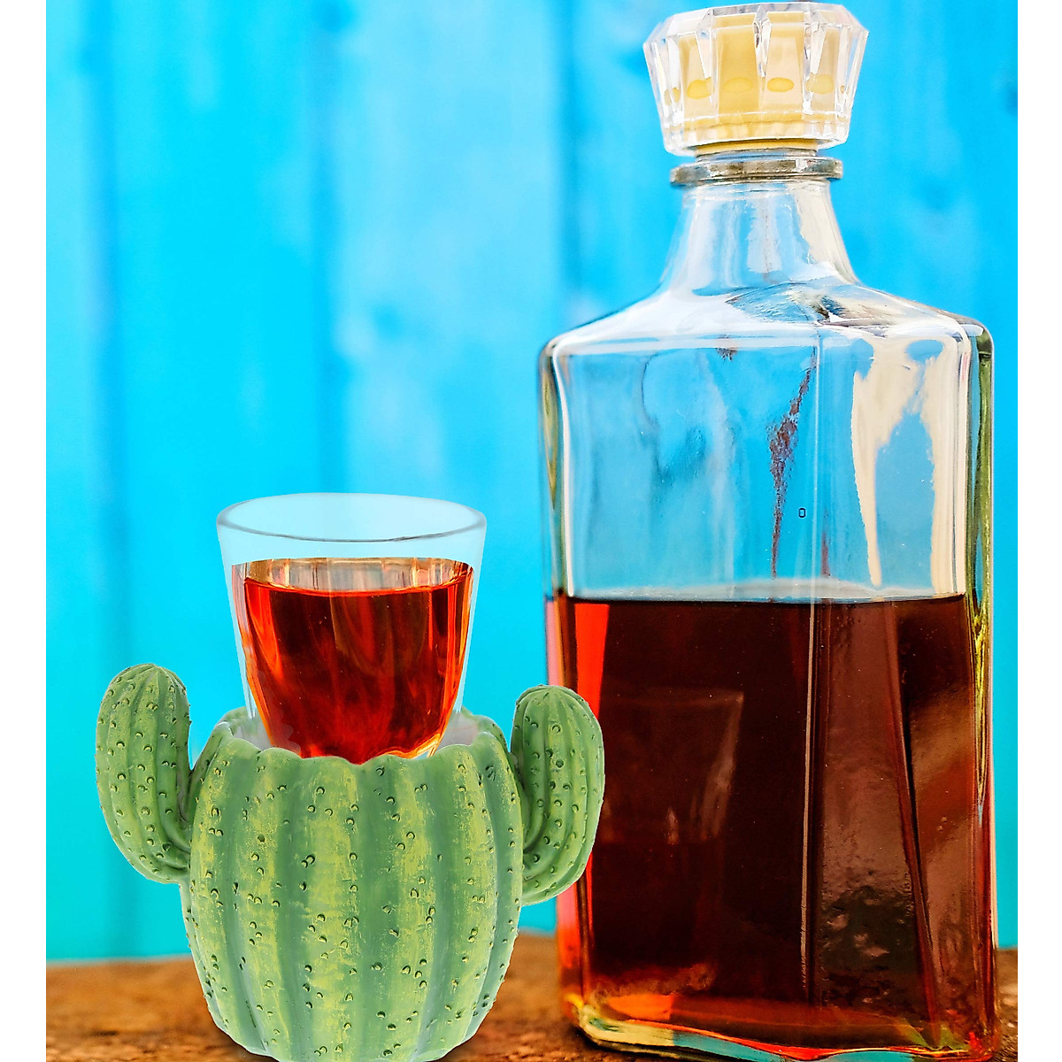 CoTa Global Green Cactus Plant Shaped Shot Glass Cool & Funny Whiskey Tequila & Alcohol Drinking Glass For Shots, Decor Shot Glasses 3.75" x 4" 1.5 Oz