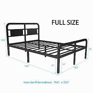 Emiosmt 14 Inch Full Size Bed Frame with Headboard and Footboard,Heavy Duty 2500lbs Steel Support Metal Platform No Box Spring Needed,Easy Assembly,Sturdy Square Tube,Full Size Frame