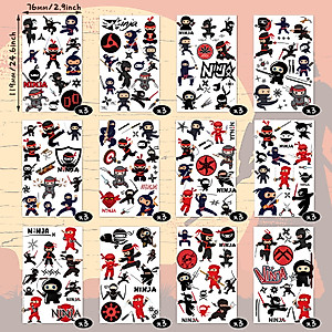 Patelai 468 Pieces Ninja Temporary Tattoos Ninja Tattoo Stickers Cartoon Ninja Warrior Birthday Decorations for School Rewards Gifts Kids Girls Boy Birthday Party Supplies Favors FDA Registered