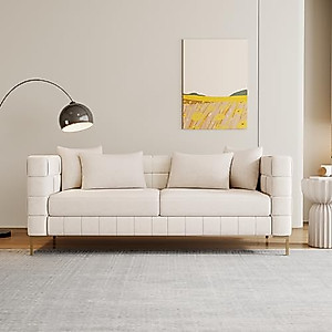 Livavege 80.7" Modern Sofas Living Room, Fabric Comfy Deep Seat Couch with Metal Legs and 2 Pillows, Removable Back and Thickened Soft Cushion, Furniture for Bedroom, Apartment, Office, 80", Grey