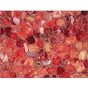 54 x 54 Inches Resin Art with Red Agate Stone Living Room Table for Home Decor Round Shape Marble Dining Table Top