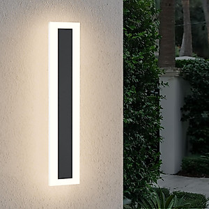 LamQee Long Outdoor Wall Lights Modern Exterior Lighting Fixtures for House, LED Linear Outdoor Wall Sconces Lighting for Porch Patio Garage Door Yard Indoor, Waterproof 3000K, 15.8 Inch