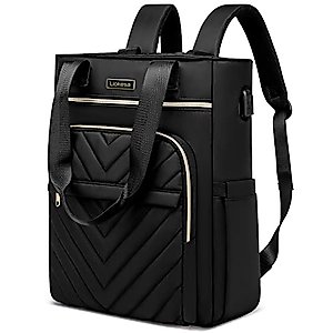 Backpack Purse for Women, Large Wide Open Bookbag with USB Charging Port Nurse Teacher Tote Bag, 15.6 Inch Convertible Work Laptop Bag, Water Resistant Daypack for College, Travel, Business, Black