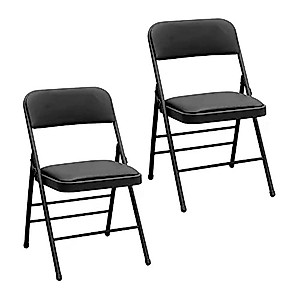 Amazing for less Pack of 2 (Fabric/Vinyl) Steel Frame Metal Foam Padded Folding Chairs (Black, Gray, White) (2-Pack - Vinyl Black)