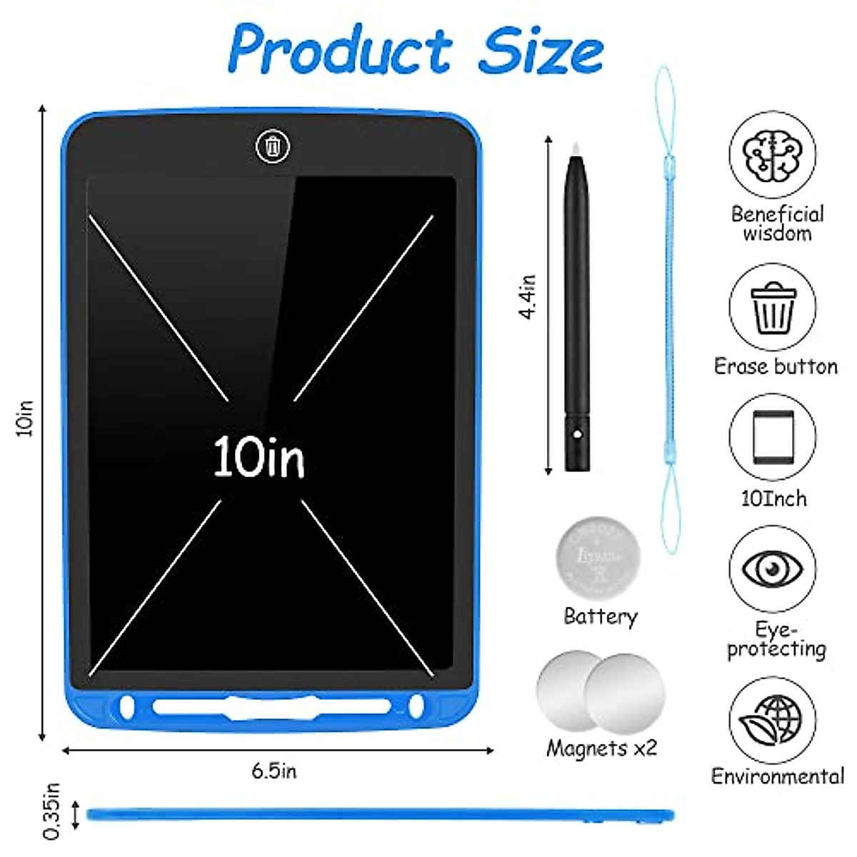 LCD Writing Tablet 10 Inch Toddler Doodle Board, Colorful Drawing Tablet, Erasable Electronic Painting Pads, Educational and Learning Kids Toy for 2 3 4 5 6 Year Old Boys and Girls Gifts(Dark Blue)