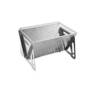 ZICANA BBQ Grill Outdoor Barbecue Grill BBQ Stove Portable Foldable Rack Detachable Charcoal Oven Camping Stainless Steel with Roast Skewers Clip Picnic (Color : Stove Set, Size : 1)