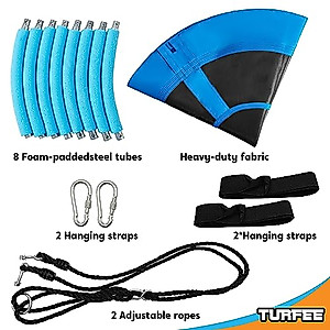 TURFEE 40" Blue Saucer Tree Swing Set 900D Heavy-Duty Waterproof Oxford Fabric Platform Swing Seat with Carabiners and Adjustable Ropes for Kids Playground Outdoor Activity Backyard Fun Daily Exercise