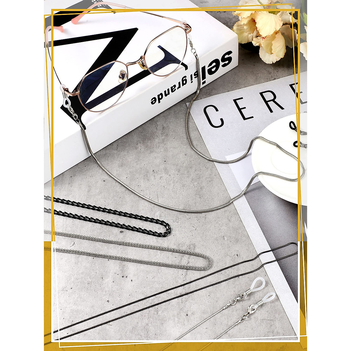 Konohan 7 Pcs Eyeglass Chains Eyeglasses Strap Glasses Holder Necklace Eyewear Chain Reading Lanyard for Glasses Women Men (Silver)