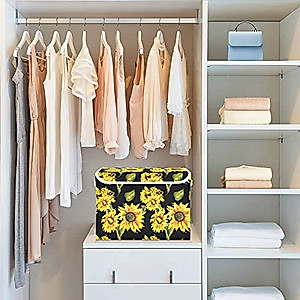 innewgogo Autumn Sunflower Storage Bins with Lids for Organizing Organizer Containers with Handles Oxford Cloth Storage Cube Box for Home