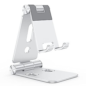 OMOTON Foldable Cell Phone Stand, C4 Portable Aluminum Phone Holder, Adjustable Phone Dock Cradle Compatible with iPhone 14/13/12/11 Pro Max, Samsung Galaxy, Small Tablets and Other Phones, Silver