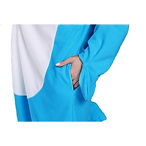 dressfan Animal Narwhal Onesie Pajamas Hooded Halloween Cosplay Costume Christmas Pajamas for Family Adult Women Blue