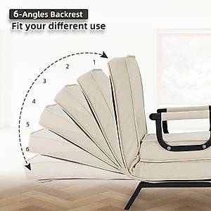 Hupmad Convertible Bed Sleeper Chair,Tri-fold Upholstered Armchair Sleeper with Pillow,Folding Leisure Chaise Lounge Couch with 6 Angle Adjustable Backrest,Single Lazy Bed for Office Apartment