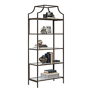 Sauder International Lux 5-Shelf Metal & Glass Display Bookcase, Bronze Finish