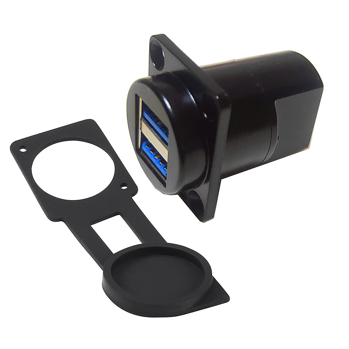 ANMBEST Dual USB3.0 IP67 Waterproof Connector, 2 Ports Panel Mount Female to Female USB Bulkhead Coupler Adapter with Weatherproof Dust Cap