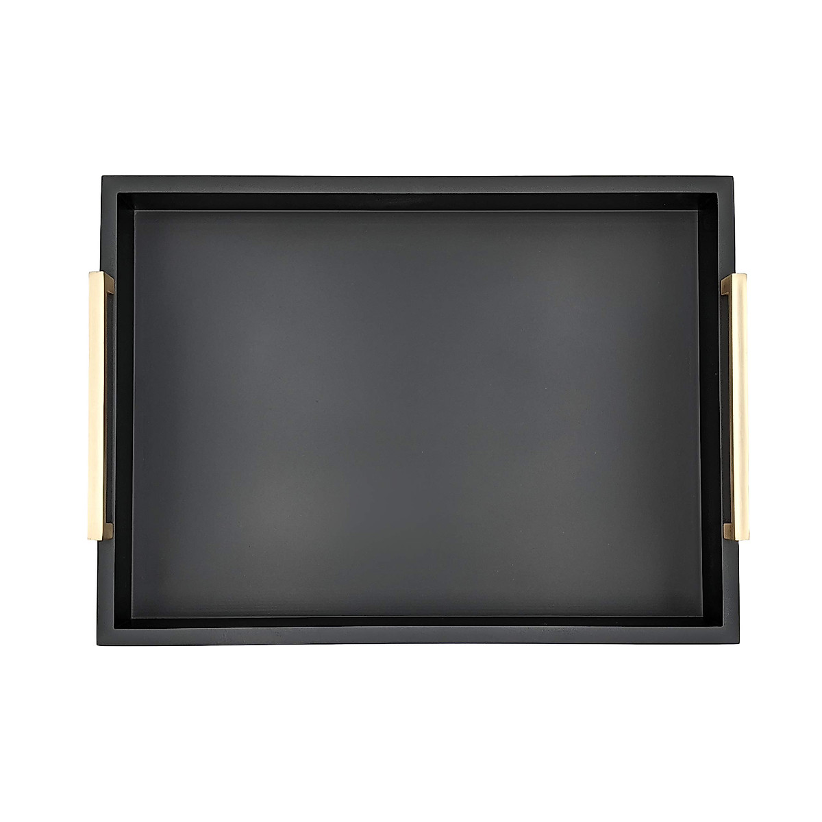 Montecito Home Decorative Coffee Table Tray - Ottoman Tray - Breakfast, Drinks, Liquor Serving Platter - from Farmhouse to Modern - Matte Finish - Champagne Gold Handles - Pitch Black Tray