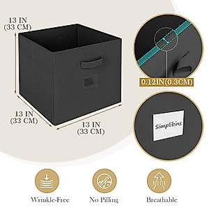 SimpliBins 13x13x13 Storage Cube Bins 4 Pack, Collapsible Fabric Storage Cubes with Fabric Handle, Simple Cubical Storage Boxes for Cube Organizer, Shelf and Closet Storage (Black)